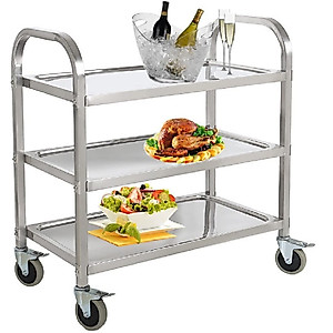 AmGood Stainless Steel Dining Cart - 3 Shelf Heavy Duty Utility Cart on Wheels (Medium - 34" Legth x 18" Width)