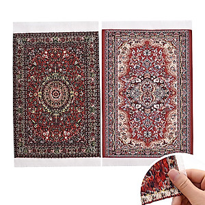 iLAND Miniature Dollhouse Accessories Victorian of Carpet for Dollhouse Furniture on 1/12 Scale and 3” - 12” Dolls, Woven Dollhouse Rugs 6” x 3.8” (2pcs Love)