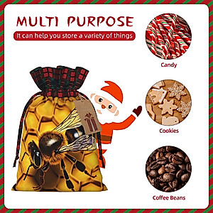 EVANEM Christmas Gift Bags with Drawstring Burlap Gift Bags Honeybee Christmas Linen Bags for Xmas Party Candy Bags with Cards Xmas Reusable Wrapping Bags Christmas Linen Treat Bags for Holiday