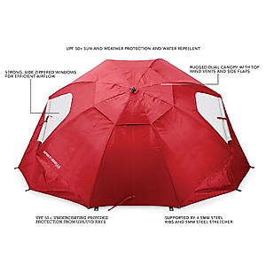Sport-Brella Vented SPF 50+ Sun and Rain Canopy Umbrella for Beach and Sports Events (8-Foot, Red)