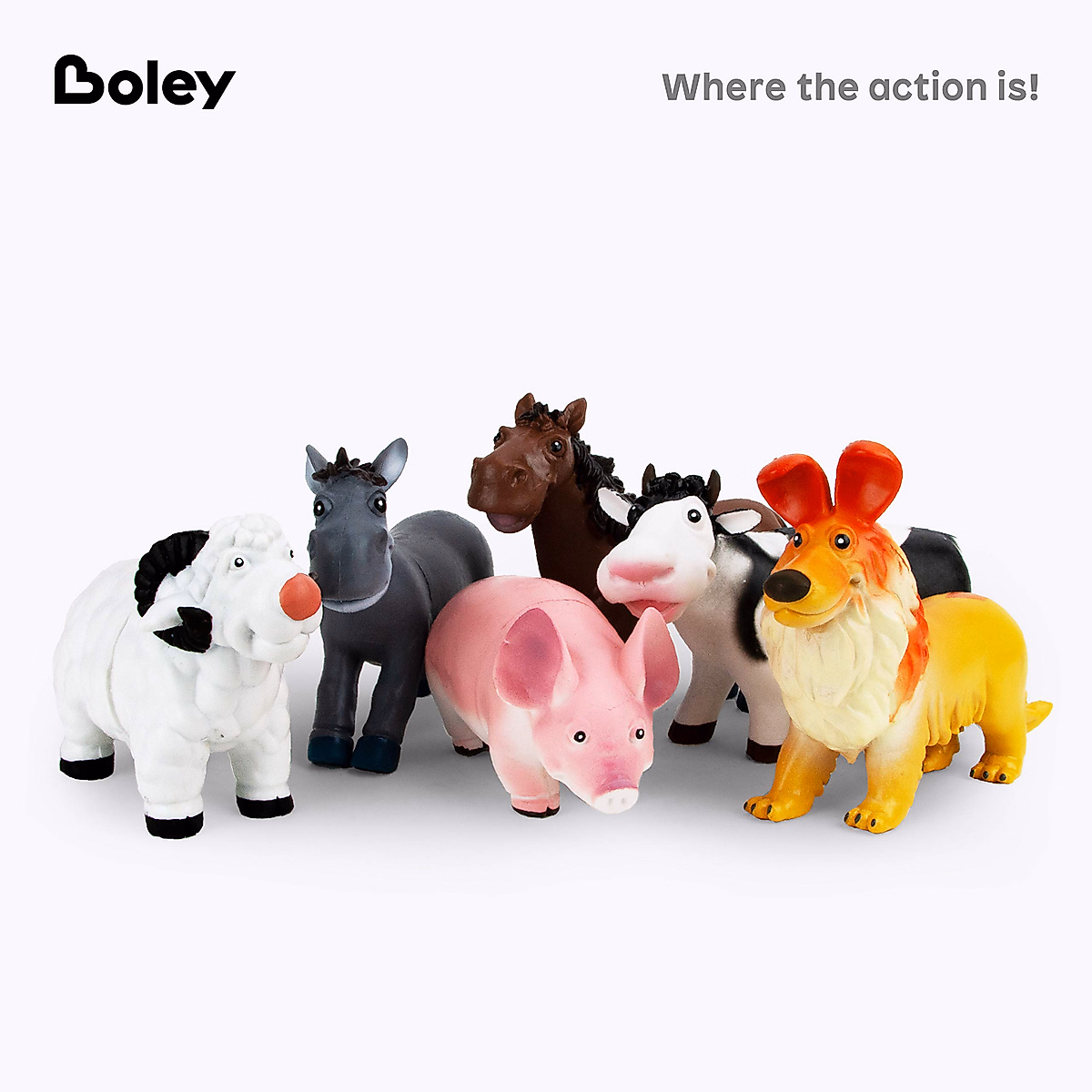Boley Soft Farm Animal Toys - 6 Piece Small Farm Animal Figures for Kids Ages 3 and Up - Cute Soft Plastic Animal Figurines Set - Farm Animals for Toddlers