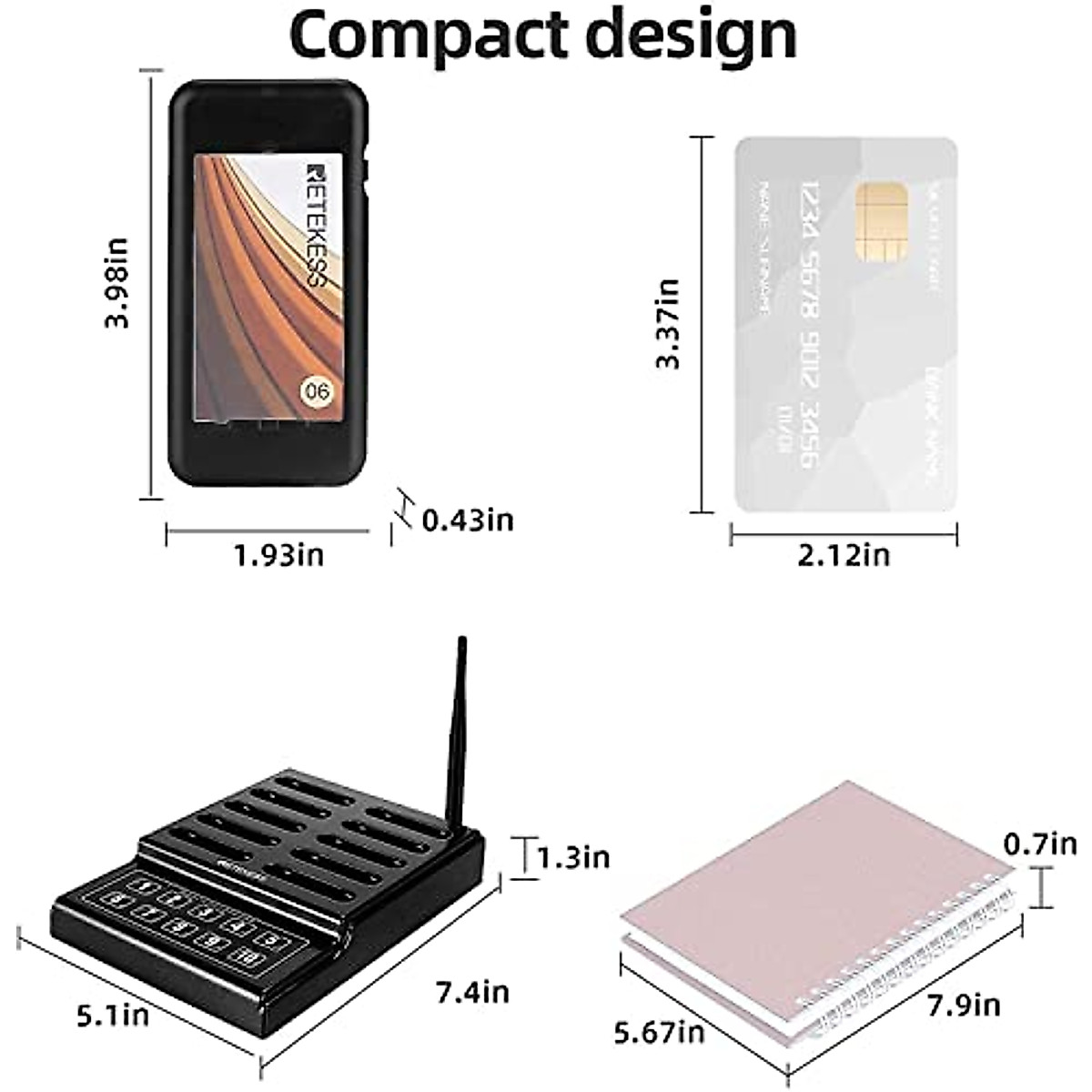 Retekess TD174 Restaurant Pager System, Long Working Distance Pager, Restaurant Waiting Buzzers,10 Guest Pagers for Food Truck, Restaurant, Food Court