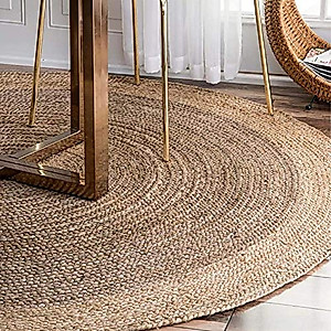 The Knitted Co. 100% Jute Area Rug Approx 4 Feet - Braided Design Hand Woven Natural Carpet - Home Decor for Living Room Hallways - Round Natural Fibers