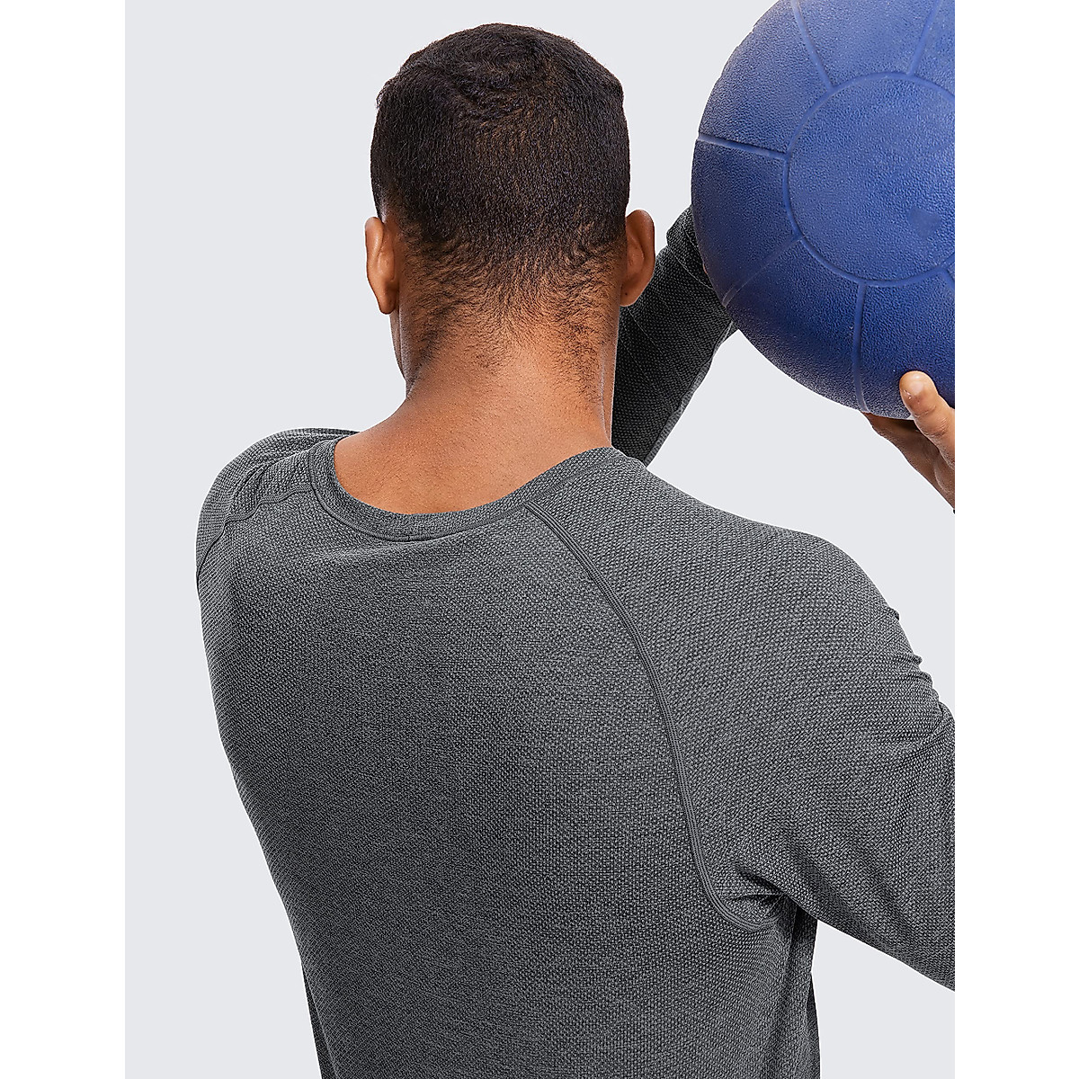CRZ YOGA Mens Seamless Long Sleeve Tee Shirts Moisture Wicking Workout Athletic Running Shirts Breathable Gym Tops Deep Coal Heather Medium