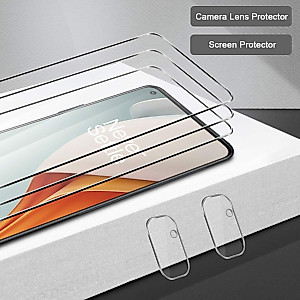 Orzero (3+2) Compatible for OnePlus Nord N100 Phone, 3 Pack Tempered Glass Screen Protector + 2 Pack Flexible Glass Camera Lens Protector, HD Bubble-Free