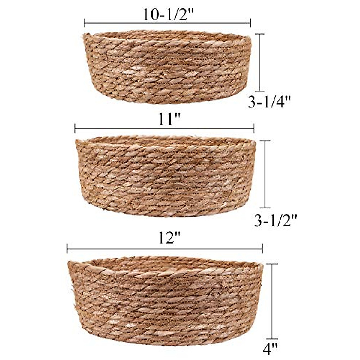 Yesland 3 Sizes Woven Rattan Basket, Natural Round Bread Serving Basket Nesting Baskets with Plastic Dust Bag, Perfect Storage Baskets for Coastal, Beach Decor Pantry, Bathroom