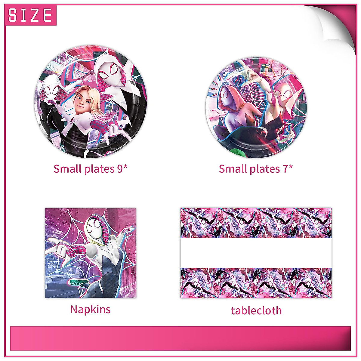Spider-Gwen Party Supplies Tableware Cover Plates And Napkins Tablecloth Birthday Party Table Decoration Across the Spider Verse For 10 Guests Treat