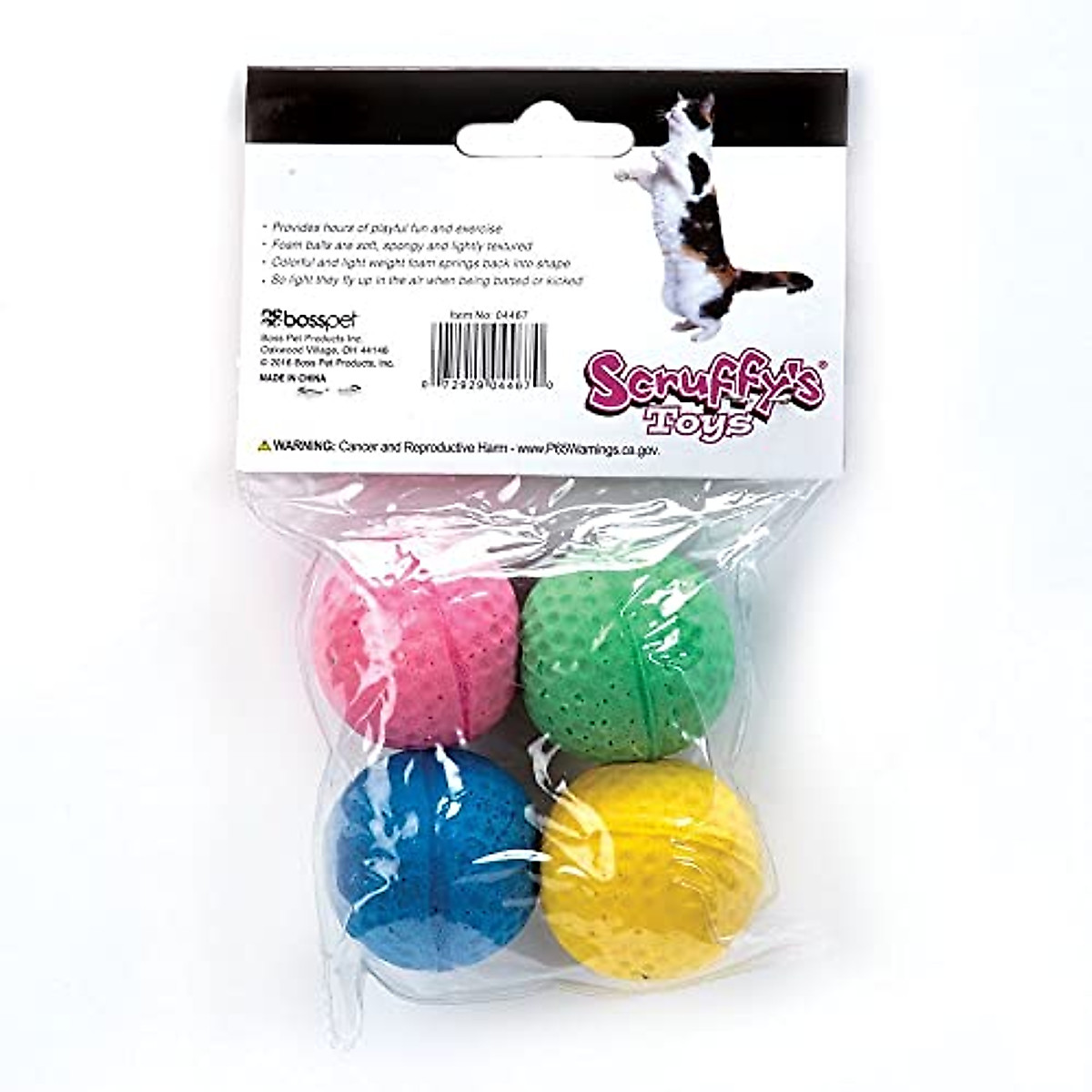 Boss Pet 04467 Scruff's Colorful Kitty Springy Foam Sponge Balls (4 Pack), Multicolor