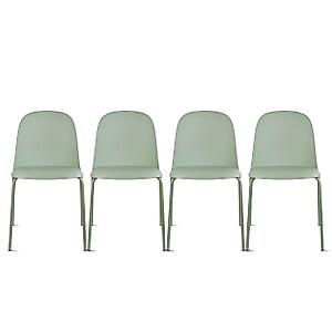 2xhome Set of 4 Modern Stackable Armless Dining Chairs, Plastic Shell Seat with Metal Legs for Indoor Outdoor Home Kitchen Patio Cafe, Green