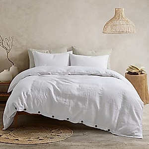 ATLINIA Bedding Duvet Cover Set Linen - 100% French Flax Washed Bed Sets Farmhouse Comforter Cover Set (1 Duvet Cover and 2 Pillow Shams) Queen Size White