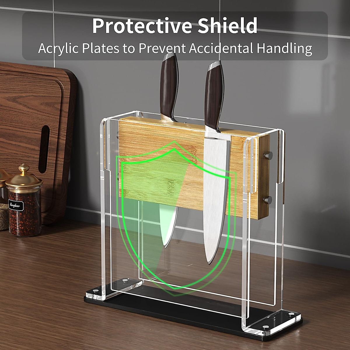 NPPLUS Magnetic Knife Block Holder: Double-Sided Strong Magnets for Kitchen Counter Organizer Rack - Wooden Knife Stand Storage for Home Cooks Chefs