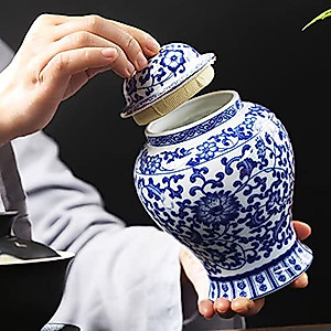 Zerodeko Ceramic Vase 330ML Ceramic Tea Jar, Vintage Chinese Style Storage Can with Airtight Lid Loose Tea Tin Kitchen Food Canister Traditional Tea Tin Coffee Jar Bulk Food