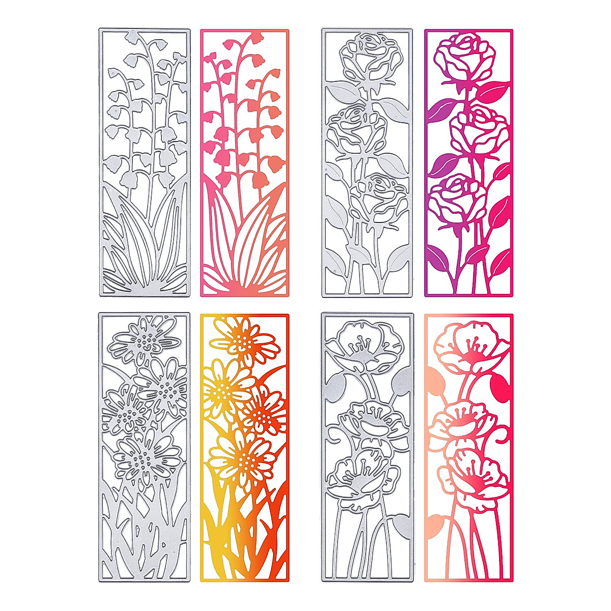 ORIGACH 4 Pcs Metal Flower Frame Cutting Dies for Card Making Embossing Stencil Die Cuts for Scrapbooking DIY Flower Bookmark Card Decoration