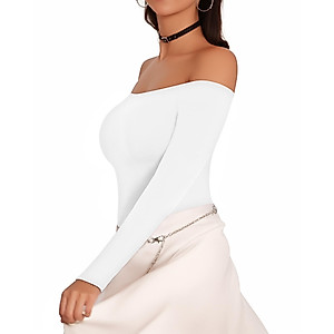 MANGOPOP Off The Shoulder Long Sleeve Bodysuit for Women