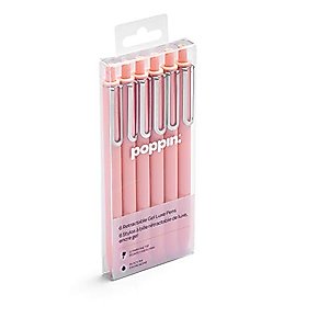 Poppin Retractable Gel Luxe Pens, Blush, Package Of 6, Black Ink