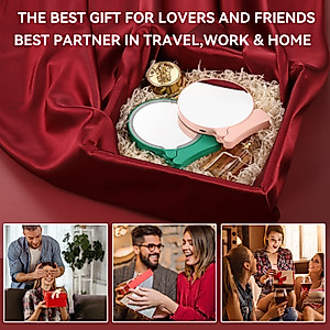 Handheld Mirror with Folding Handle, Round Portable Small Hand Mirror for Travel Makeup, Lightweight, Without Lights (Pink)