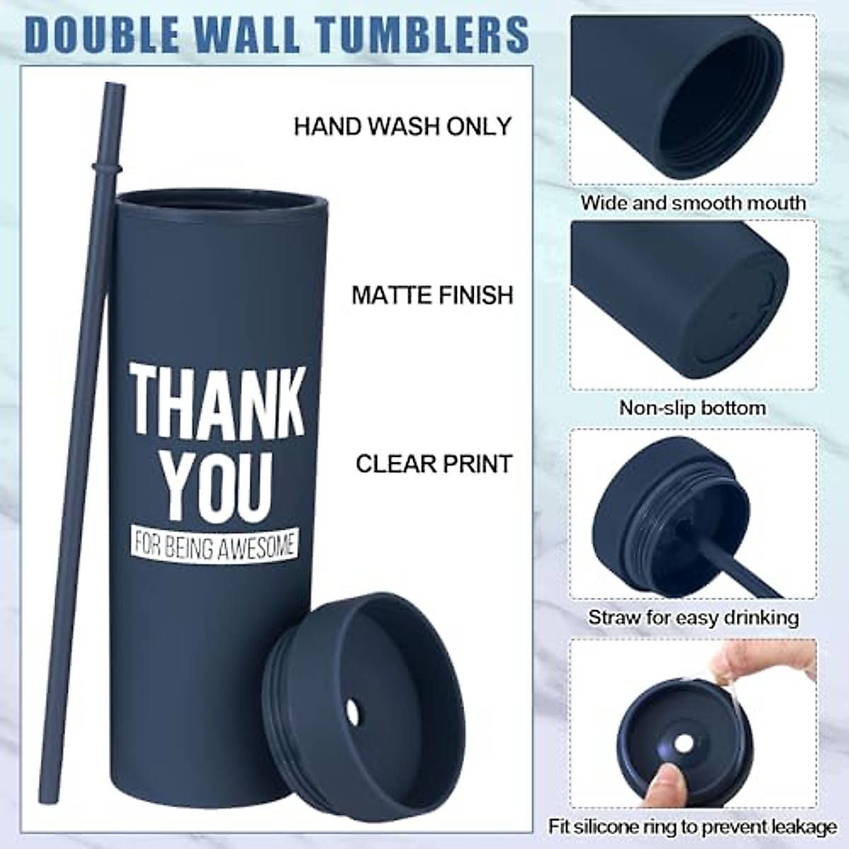 Rtteri 6 Pcs Veterinary Receptionist Week Gifts Nurse Appreciation Gifts Bulk Thank You Tumblers for Women Men 16oz Plastic Skinny Tumblers with Lids for Teacher Coworker Staff(Pastel Colors)