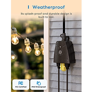 meross Outdoor Smart Plug Compatible with Apple HomeKit, Siri, Alexa, Google Assistant and SmartThings, Waterproof WiFi Outdoor Outlet, Remote & Voice Control, Timer, FCC and ETL Certified