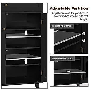 Topeakmart Wood Shoe Cabinet, Floor Storage Container with 4 Storage Shelves for Entryway Bathroom Living Room, Black