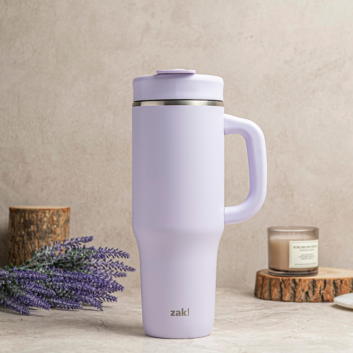 Zak Designs Harmony 2-in-1 Coffee Tumbler for Travel or At Home, 40oz Recycled Stainless Steel is Leak-Proof When Closed and Vacuum Insulated with Handle (Smoky Lilac Purple)