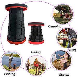 ISTOOL 2022 Upgraded- Retractable Stool, Collapsible Telescoping Folding Portable Stool for Fishing Traveling with High Load Capacity 400lbs for Adults Indoor Outdoor Activities (RED)