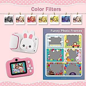 Wennzy Mini Cartoon Kids Digital Camera 1080P Digital Video Camera for Kids 2.0 Inch IPS Screen 4X Zoom Built-in Battery Cute Photo Frames Interesting Games with Neck Strap