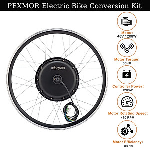 PEXMOR Electric Bike Conversion Kit, 48V 1200W 26" Front Wheel E-Bike Conversion Kit, Ebike Hub Motor Kit Upgrade 3 Mode Controller w/PAS/LCD Display/Twist Throttle Electric Bicycle Ebike Kit