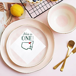 Geloar Golf Cocktail Napkins, 100 Pack Hole in One First Birthday Golf Themed Paper Disposable Cocktail Beverage Napkins for Baby 1st Hole In One Birthday Decorations 2-Ply, 5x5 Inches (Hole in One)