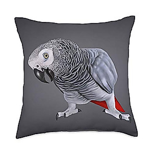 Birdy Birbs African Grey Parrot Bird Throw Pillow, 18x18, Multicolor