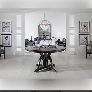 MY SWANKY HOME Elegant Black Wood Diamond Arch Round Dining Table | 4 6 Seat Entry Classic