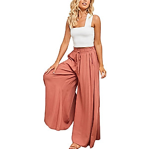 aromm Women's high Waisted Pants Wide Leg Long Palazzo Trousers Orange,XL