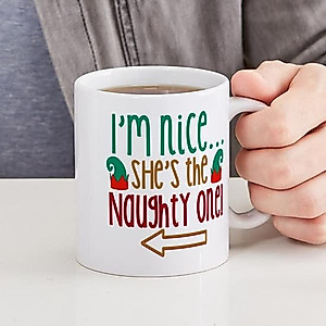 CafePress Im Nice She's Naughty Elf Hat Mug Ceramic Coffee Mug, Tea Cup 11 oz