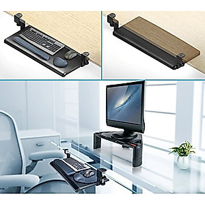 Aidata KB-1010 Desk-Clamp Keyboard Tray, Black, Easy to Install on Any Work Surface, Sturdy Metal Clamp Fits Onto Desks up to 40mm, Impact-resistant Tray Fits Standard Keyboards