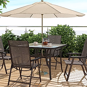 soges 41in Outdoor Patio Bistro Coffee Tea Table, Square Tempered Glass Steel Frame Dining Table with Umbrella Hole,All Weather Outside Desk for Garden Lawn Balcony Backyard, Black 30LHYW-OT03BK105