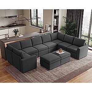 LINSY HOME Oversized Modular Sectional Sofa, Convertible Sectional Sofa Couch with Memory Foam, Modular Sleeper Sofa Covers Removable and Changeable, 10 Seat Sofa Sets for Living Room, Dark Grey