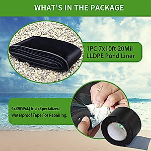 Coocure Pond Liner 7x10ft, Garden KOI Pond Liner with Seam Repair Tape. Pond Skins for Outdoor Ponds(7x10ft, 20Mil/0.5mm)