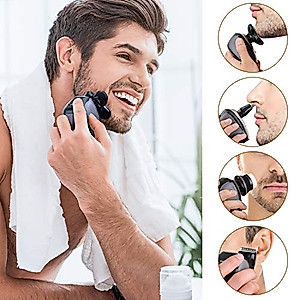 Telfun 5-in-1 Electric Razor for Men, Wet & Dry Rechargeable Rotary Shavers, 5D Floating 5 Head Cordless Grooming Kit with Beard, Nose, Ear, Body Hair Trimmer, Face Cleaning Brush Gifts for Men Dad