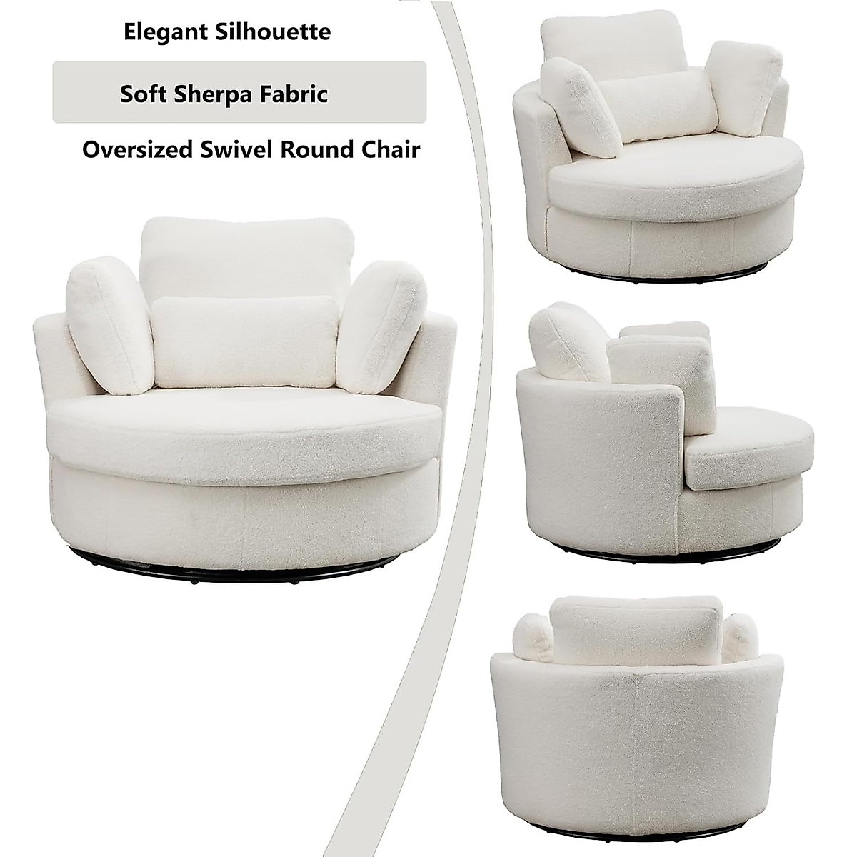 Swivel Accent Barrel Chair Oversized Modern Akili Upholstered Sofa Lounge Club Leisure Chair Round Chair for Hotel Living Room(White Polyester)