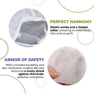 AMZ Medical Supply Disposable Lab Coats for Adults XL, White Disposable Lab Coat Knee Length, SMS 40 GSM Painting Lab Coat No Pockets, Medical PPE Coat with Long Sleeves, Elastic Wrist, Loop Fasteners