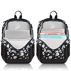 Choco Mocha Daisy Backpack for Teen Girls, Travel School Backpack for Girls Middle School Large Bookbag 18 Inch, Black