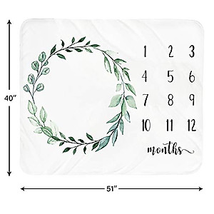 Tebaby Baby Monthly Milestone Blanket Boy - Newborn Month Blanket Unisex Neutral Personalized Shower Gift Leaf Nursery Decor Photography Background Prop with Wooden Wreath Large 51''x40''