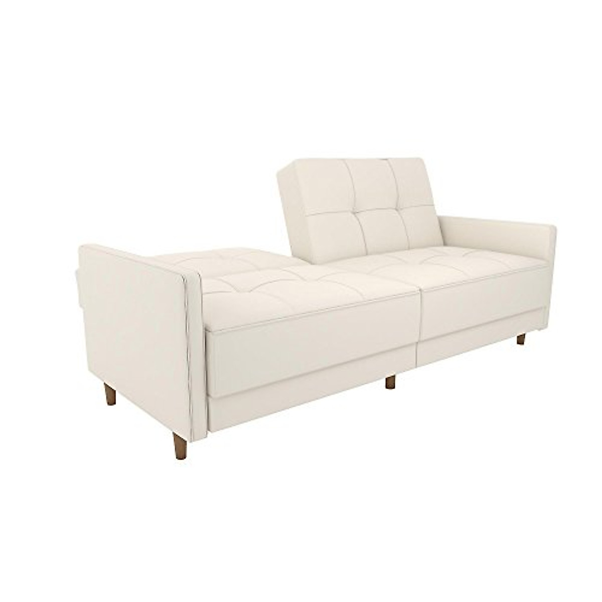 DHP Andora 76 Inch Futon Sofa Bed in Faux Leather, Modern Upholstered Couch Sleeper with Button Tufted Back and Seat, White
