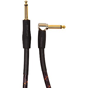 ROLAND Gold Series Patch/Pedal Cable Straight to Right-Angle 1/4-inch Connectors, 10 ft./3 m - RIC-G10A, Black