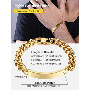 PROSTEEL Custom Name ID Bracelet 18K Gold Plated Stainless Steel Cuban Chain Women Personalized Engrave Bracelets for Men