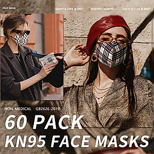 KN95 Face Masks with Design, 60 Pack Individually Wrapped, 5 layer for Adults Women Men