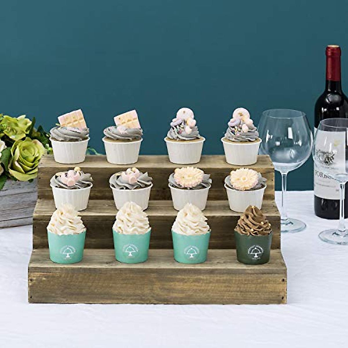 MyGift 3-Tier Vintage Gray on Brown Reclaimed Style Wood Dessert Stand Cupcake Riser Display for Weddings, Restaurants & Bakeries