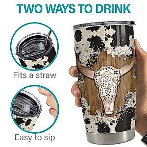 SANDJEST Cow Tumbler Cowgirl 20oz Tumblers with Lid Gift for Women Girl Daughter Sister Animal Lovers Christmas Birthday