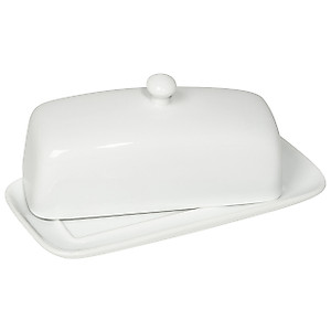 Now Designs Stoneware Rectangle Butter Dish with Lid, White 4.5 x 8 in