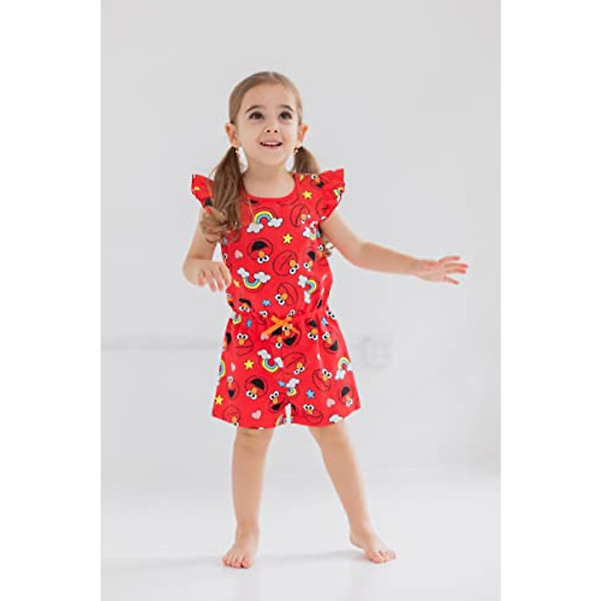 Sesame Street Elmo Baby Girls French Terry Ruffle Romper Red 24 Months
