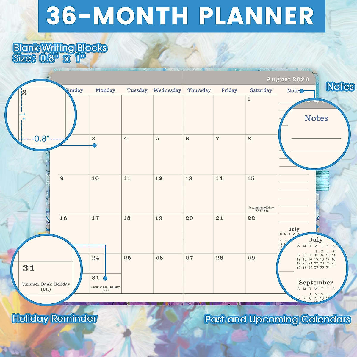2025-2028 Pocket Planner/Calendar - 3 Year Monthly Planner 2025-2028, July 2025 - June 2028, 6.3" x 3.8", 60 Notes Pages, Inner Pocket, Pen Loop, Elastic Closure, Perfect Organizer for Purse